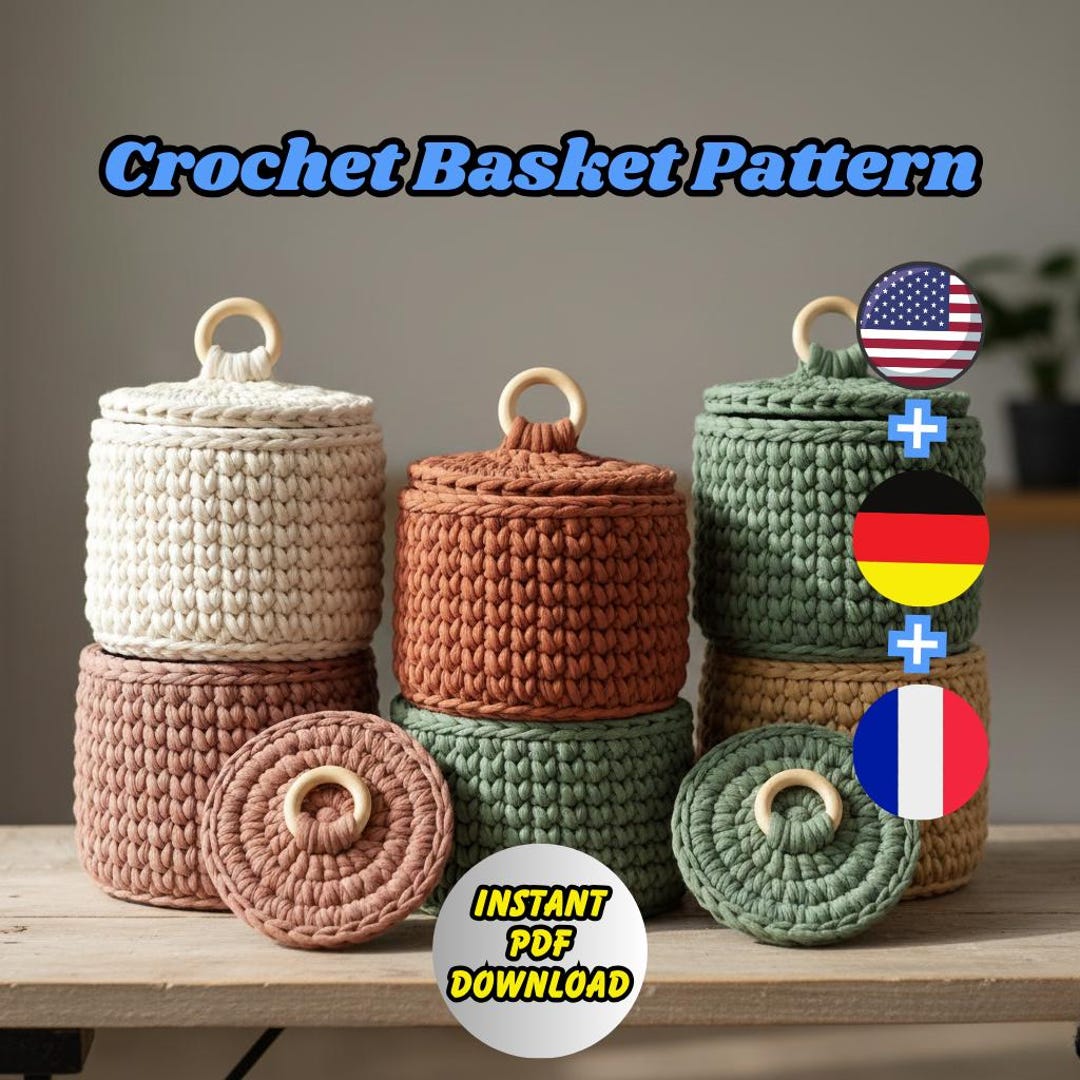 Crochet Basket Pattern , Modern Storage Basket With Lid PDF , Beginner ...