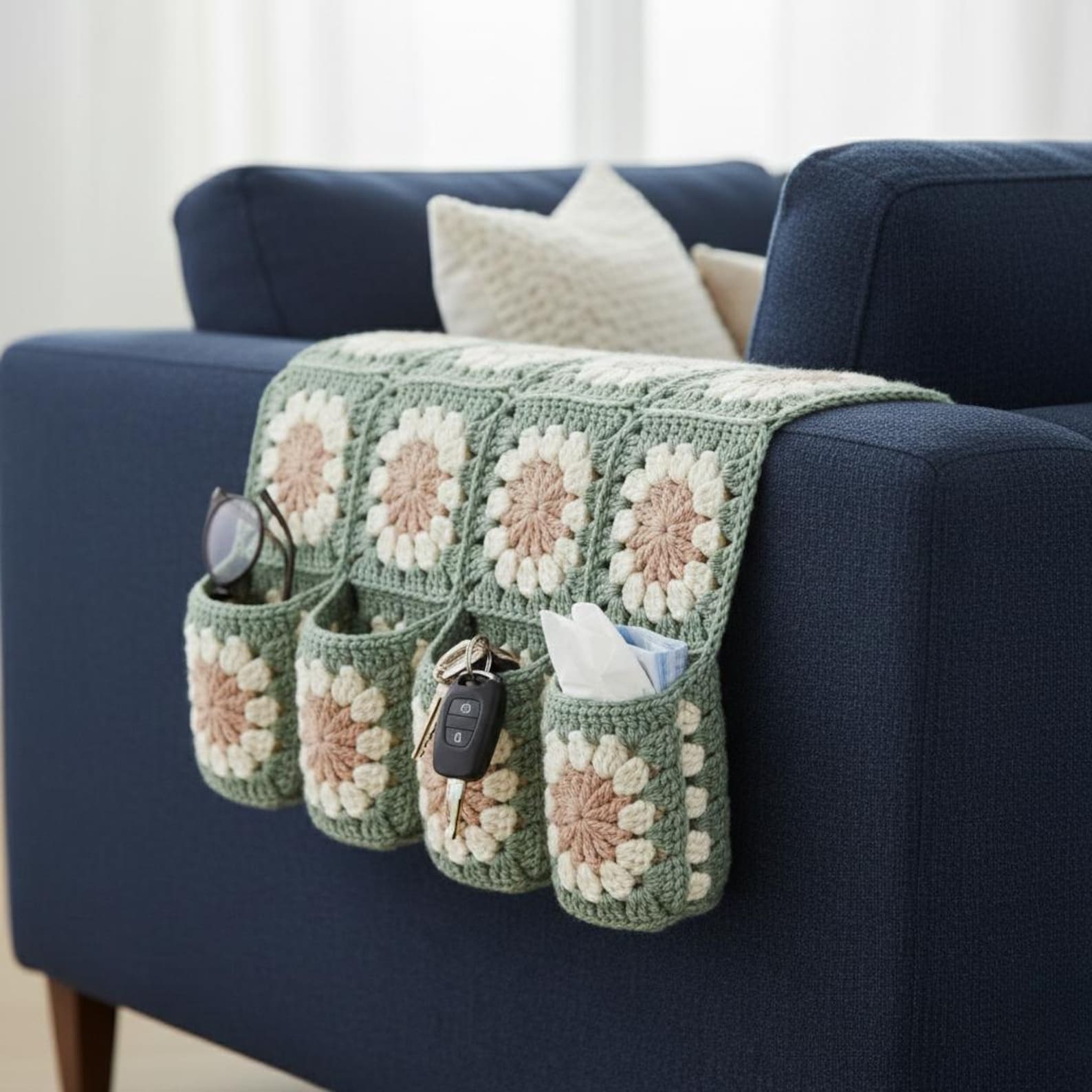 Crochet Sofa Arm Organizer Pattern PDF, Granny Square Couch Organizer ...