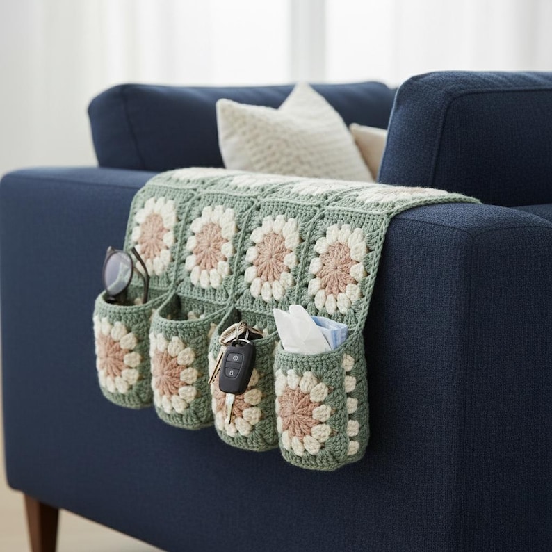 Crochet Sofa Arm Organizer Pattern PDF, Granny Square Couch Organizer ...