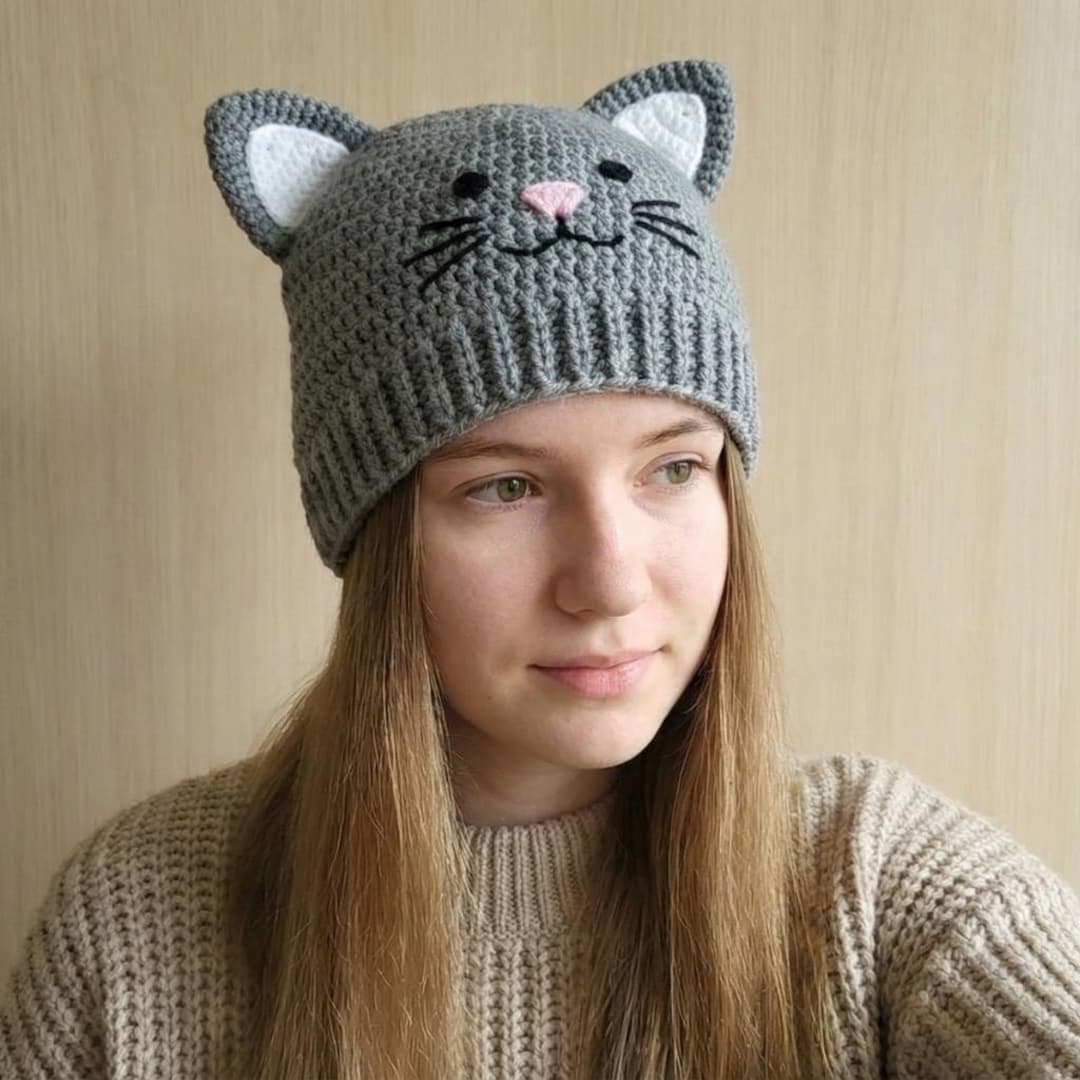 Cat Ear Crochet Hat Pattern PDF, Crochet Cat Beanie With Ears for Kids ...