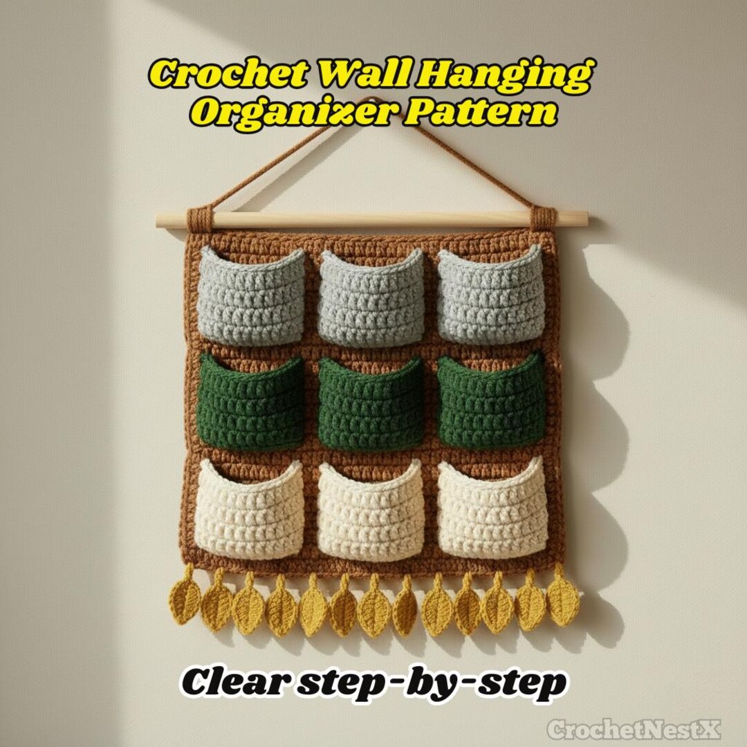 Crochet Wall Hanging Organizer Pattern • 6 & 9 Pocket Designs • Two PDF ...