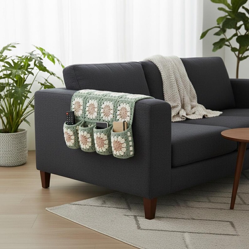 Crochet Sofa Arm Organizer Pattern PDF, Granny Square Couch Organizer ...