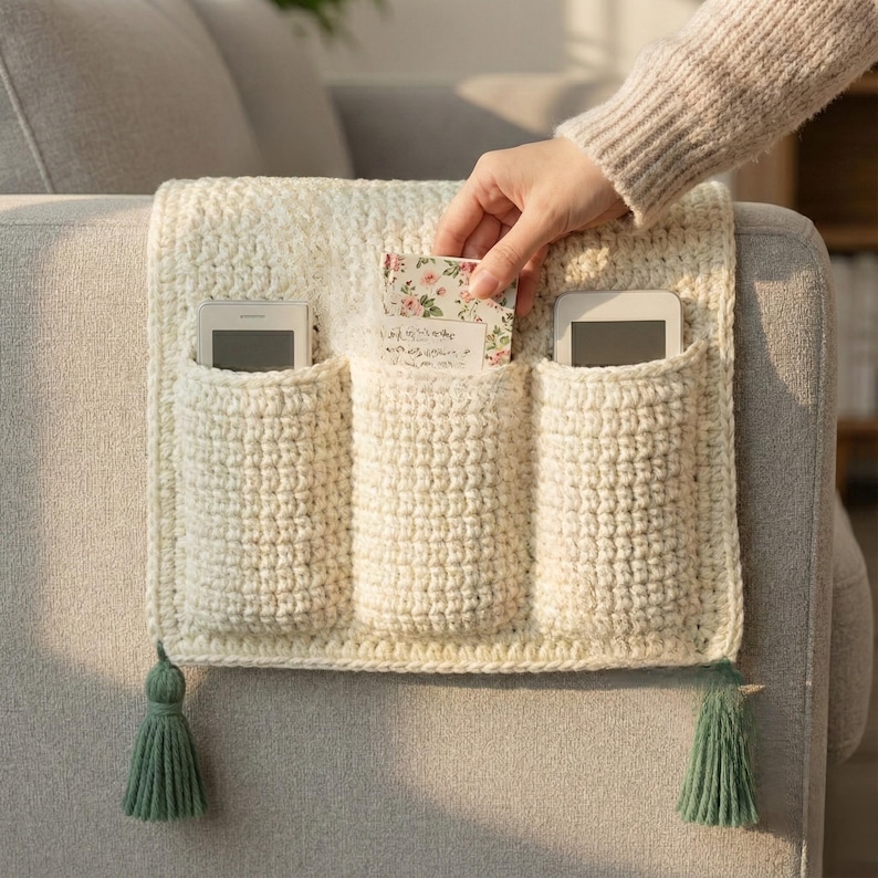 Crochet Sofa Arm Organizer Pattern PDF – Reversible Couch Armrest ...