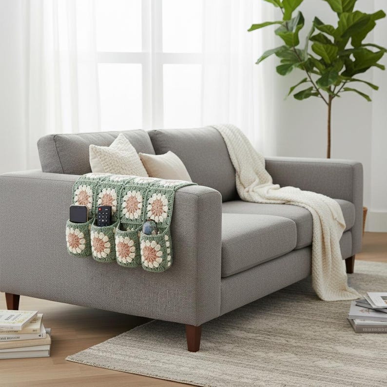 Crochet Sofa Arm Organizer Pattern PDF, Granny Square Couch Organizer ...