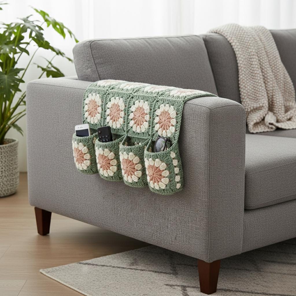 Crochet Sofa Arm Organizer Pattern PDF, Granny Square Couch Organizer ...