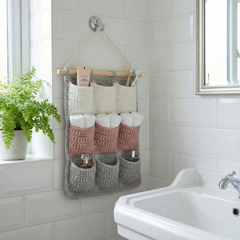 Crochet Wall Hanging Pattern PDF, Hanging Wall Organizer With 9 Pockets ...