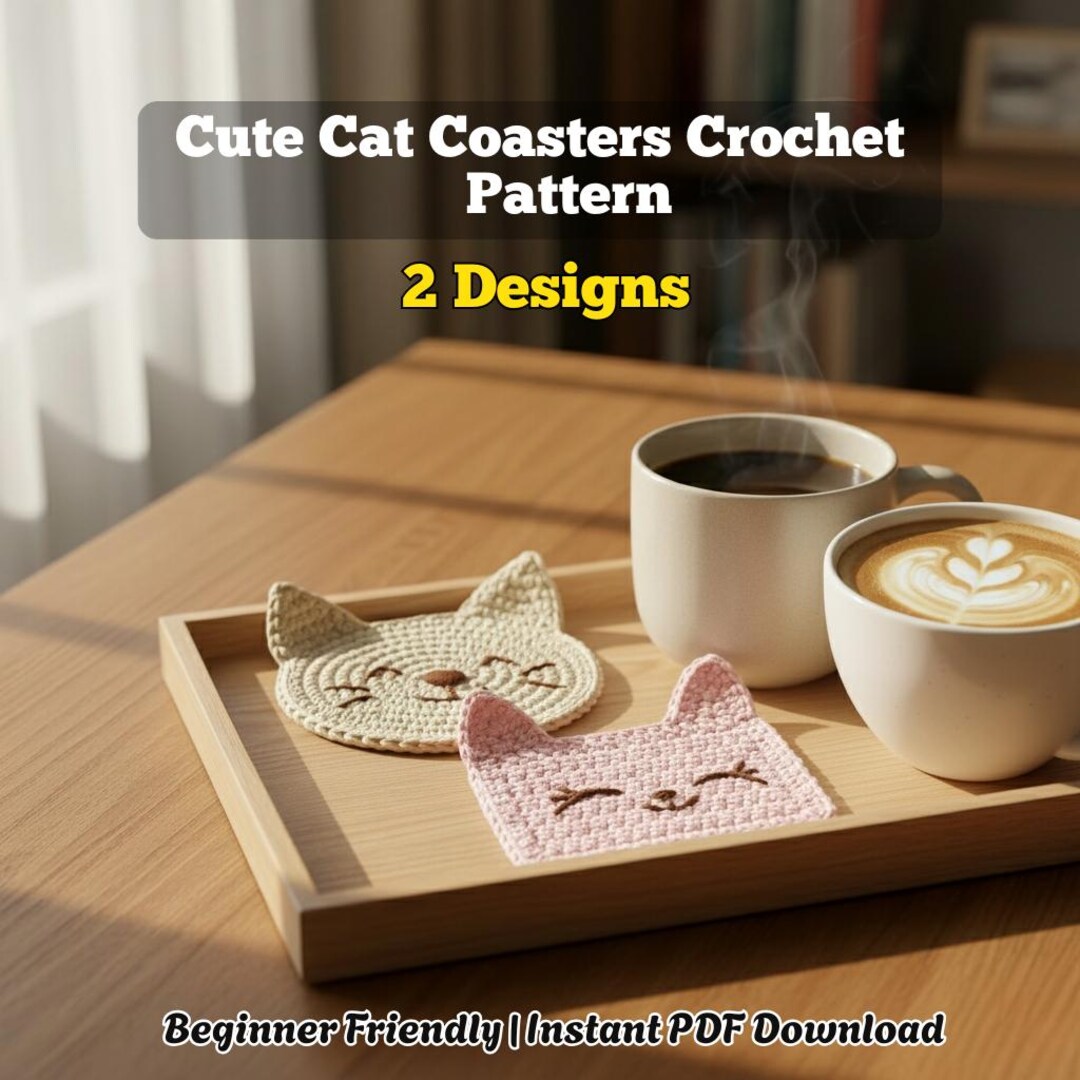 Crochet Cat Coaster Pattern – Beginner Friendly Mug Rugs (PDF Tutorial ...