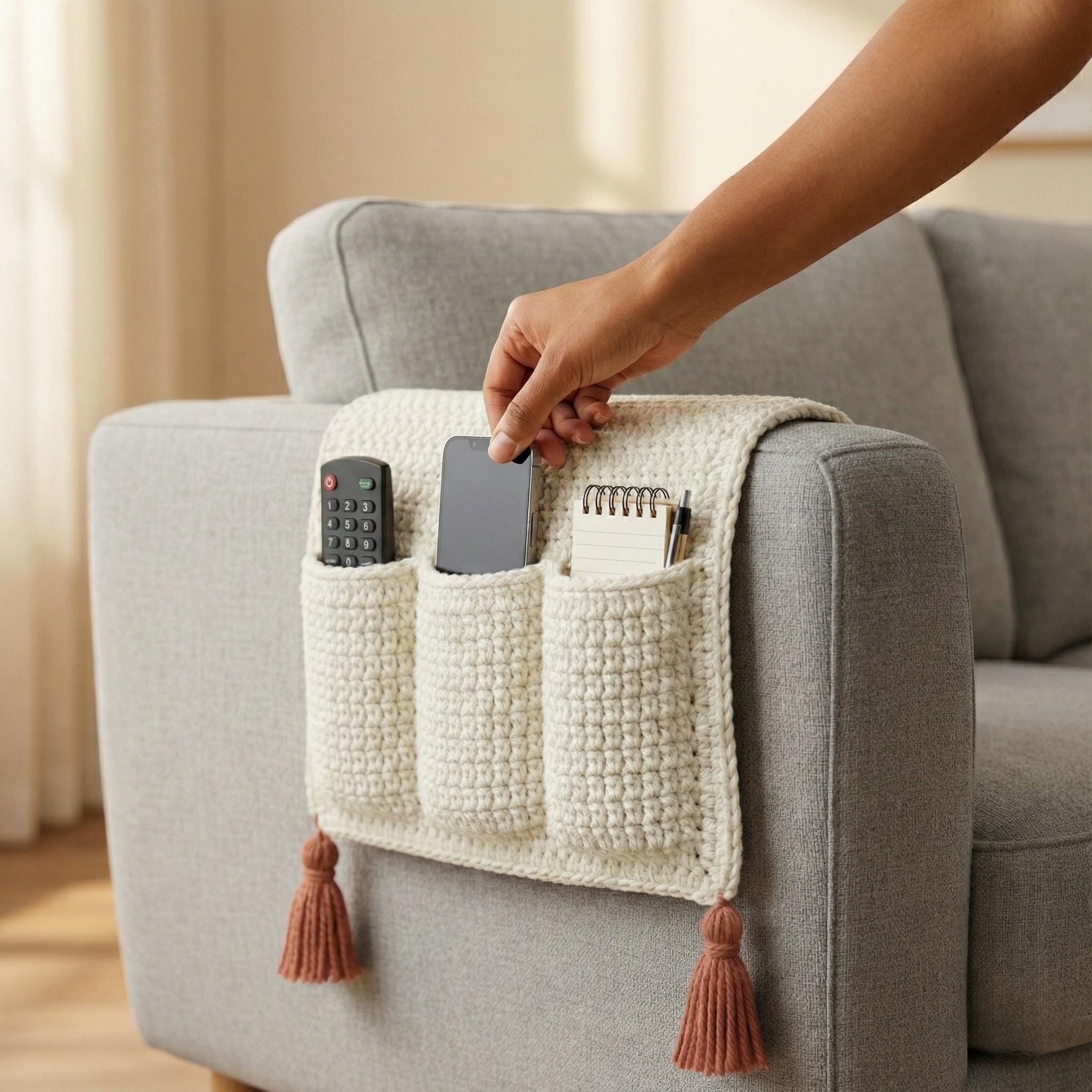 Crochet Sofa Arm Organizer Pattern PDF – Reversible Couch Armrest ...
