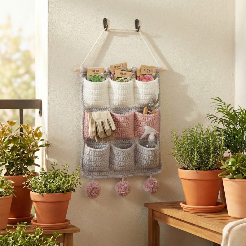 Crochet Wall Hanging Pattern PDF, Hanging Wall Organizer With 9 Pockets ...