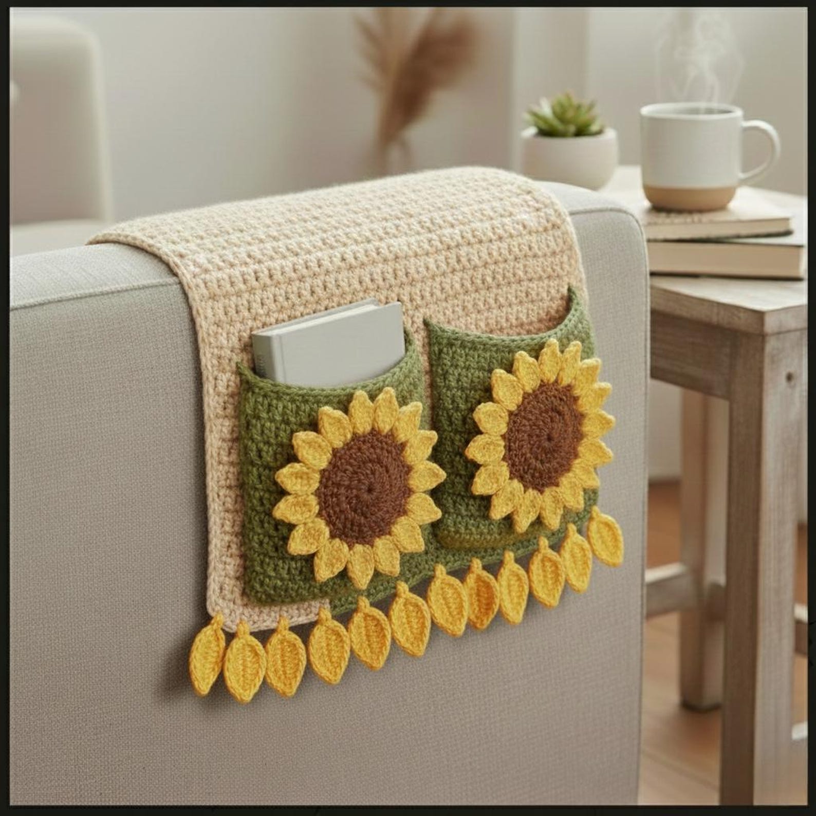 Crochet Armrest Organizer Pattern – Sunflower Sofa Caddy PDF | Nature ...