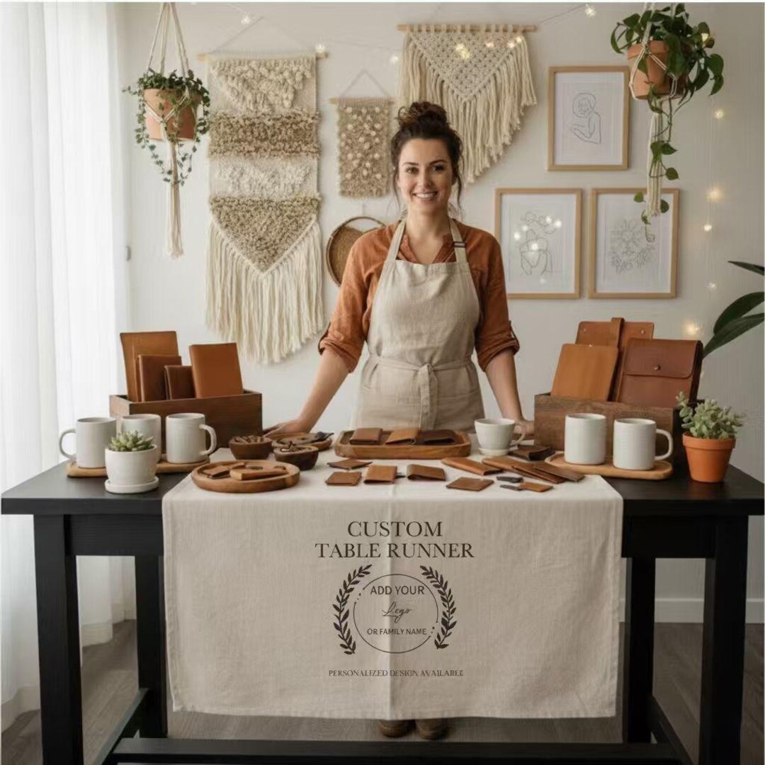 Custom Logo Linen & Canvas Table Runner, Market Booth Banner, Small ...