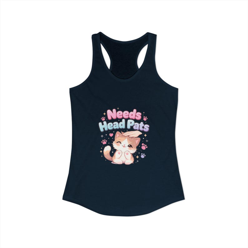 Kawaii Cat Tank Top | Needs Head Pats Graphic Racerback | Cat Lover ...