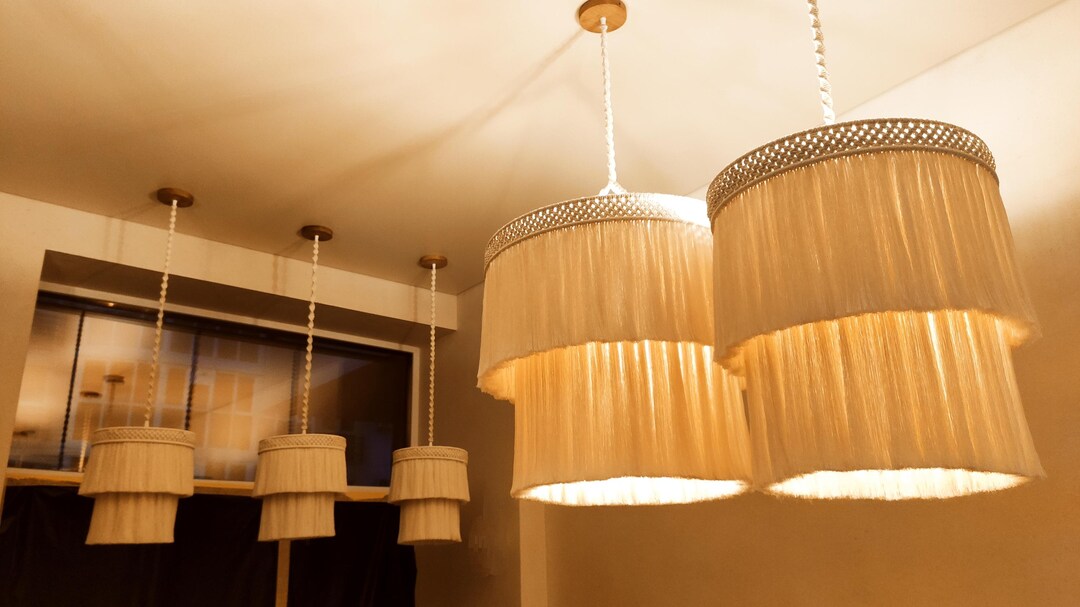 Boho Light Fixture, Fringe Chandelier, Cotton Fringe Pendant Light ...