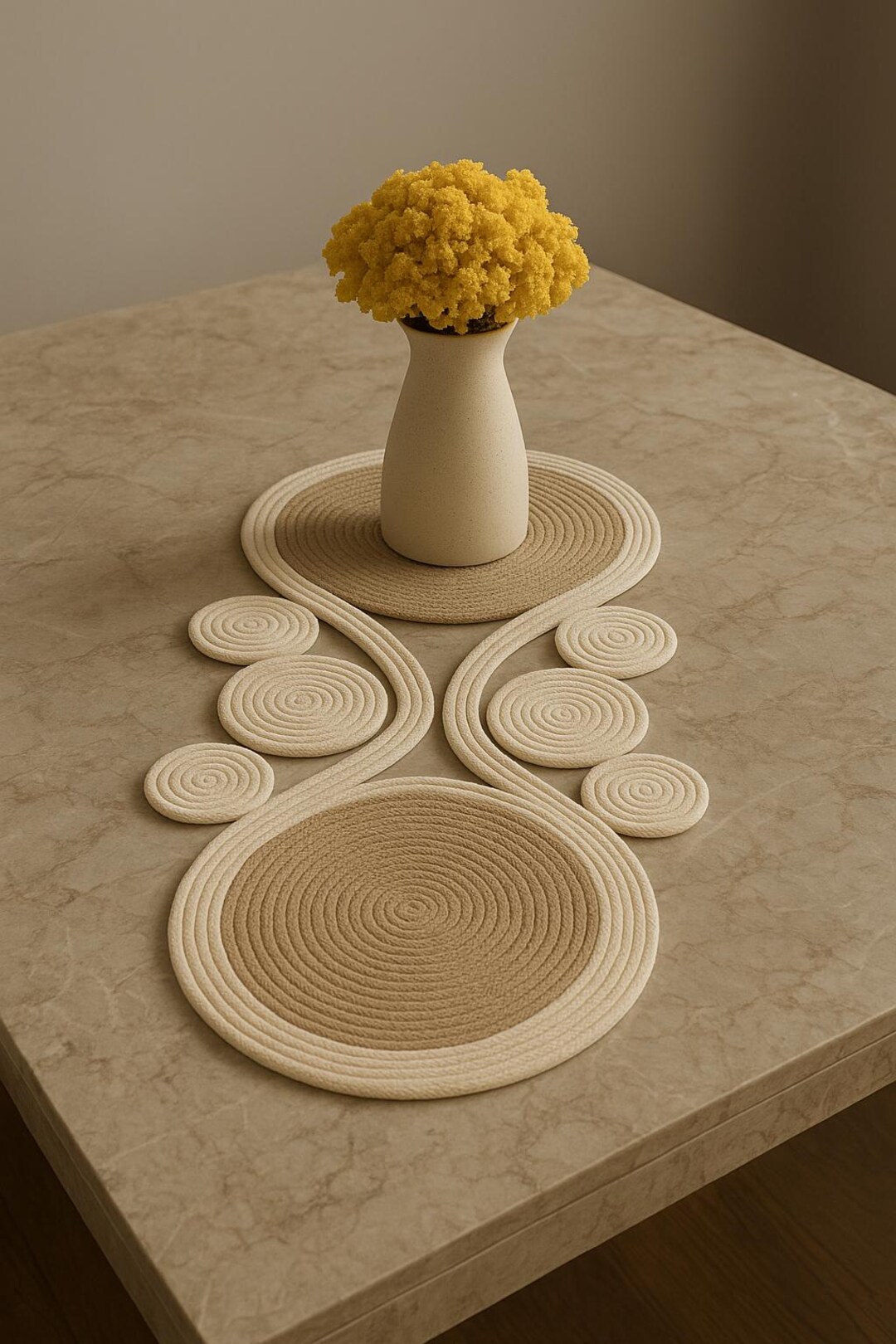 Handmade Handwoven Jute Oval Table Runner: Modern Cream Edge ...