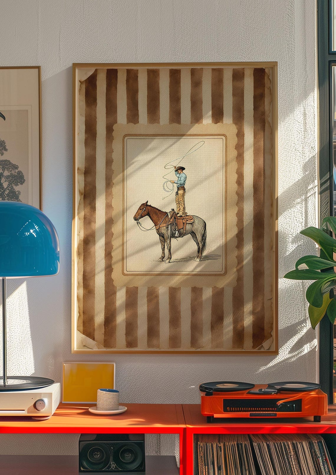 Vintage Western Cowboy Poster, Rustic Lasso Wall Art With Stripes ...