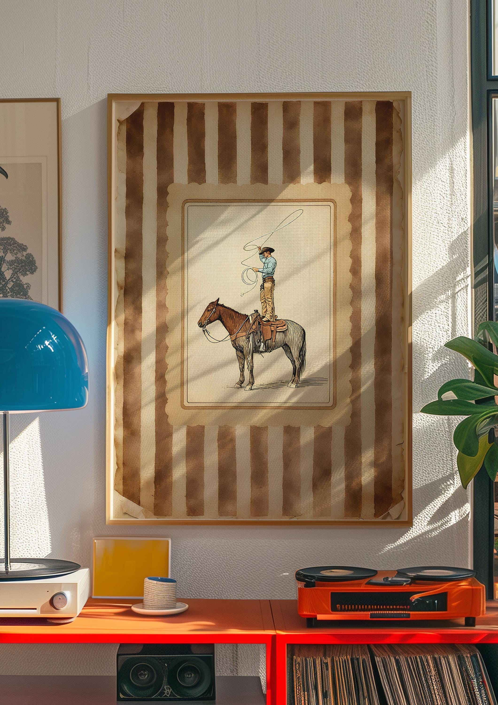 Vintage Western Cowboy Poster, Rustic Lasso Wall Art With Stripes ...