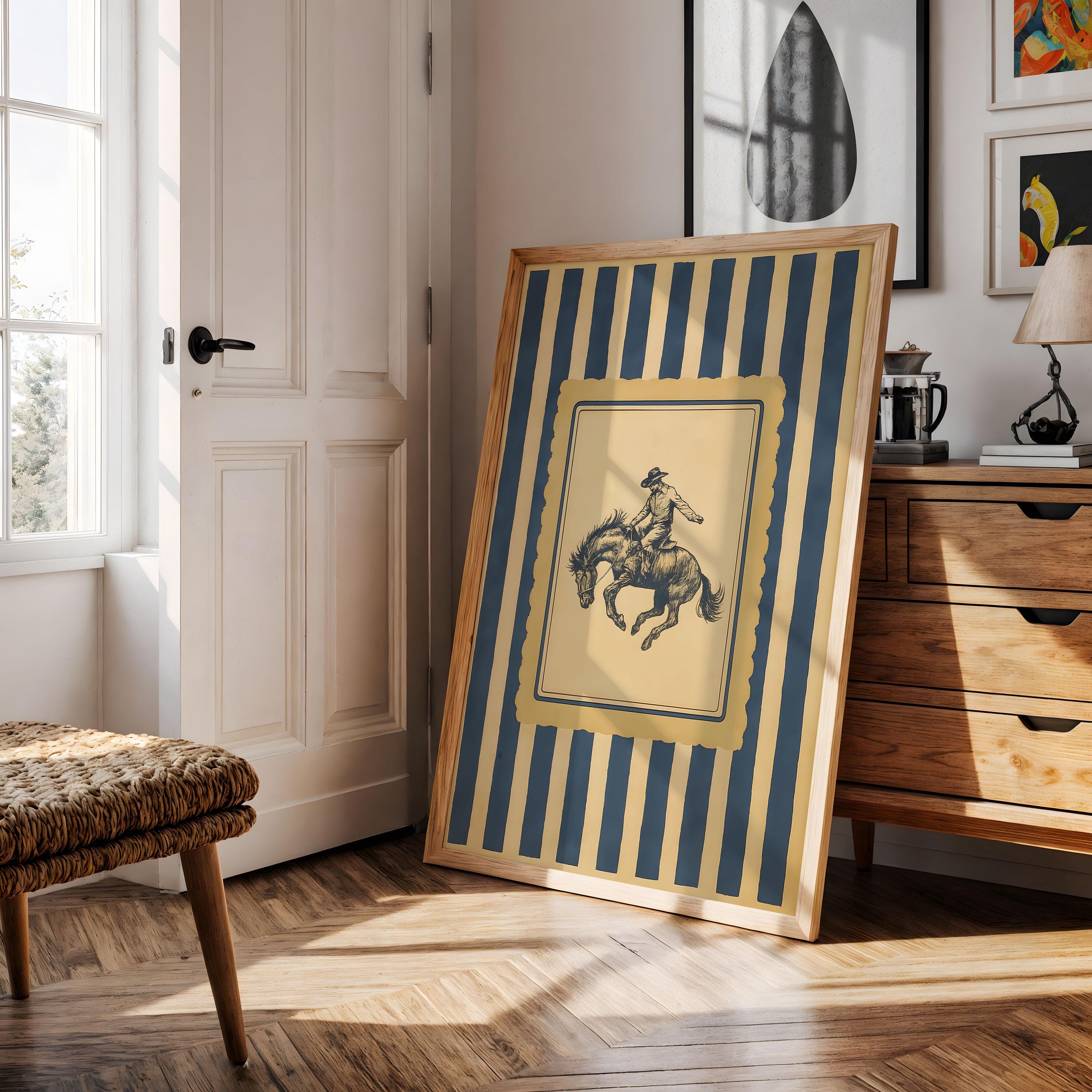 Vintage Western Cowboy Poster - Rustic Rodeo Wall Art With Stripes ...