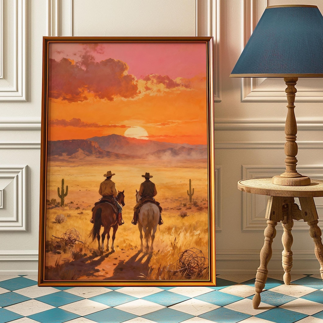Cowboy Sunset Poster – Wild West Desert Wall Art Print, Vintage Western ...