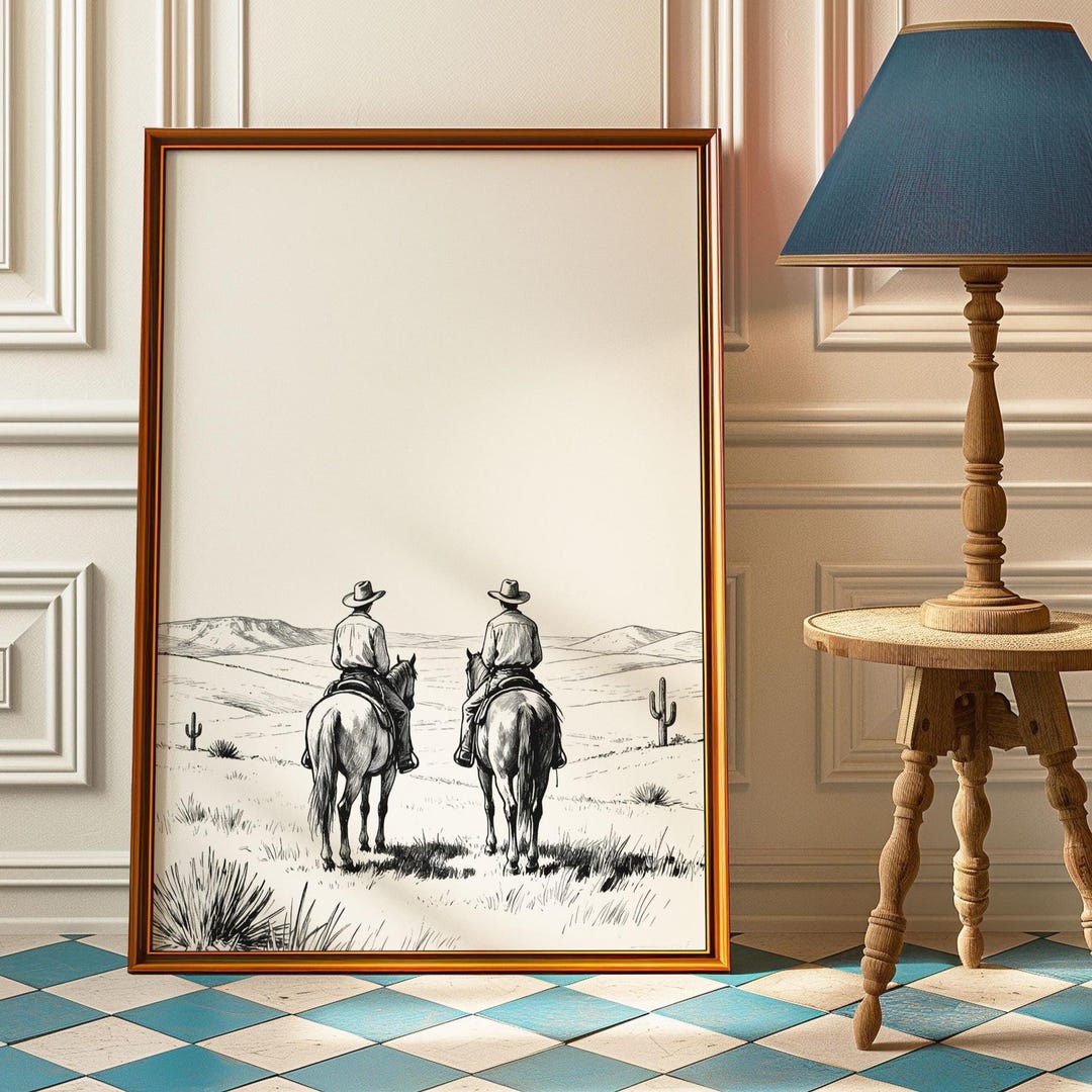 Minimalist Cowboy Western Wall Art Print – Vintage Cowboy Adventure ...