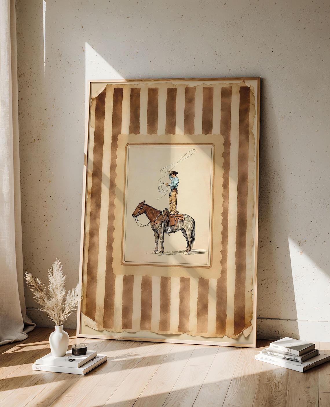 Vintage Western Cowboy Poster, Rustic Lasso Wall Art With Stripes ...