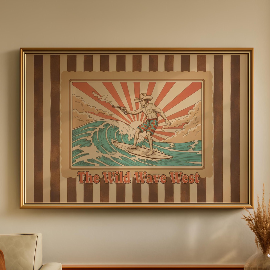 Retro Western Cowboy Surfer Wall Art – Vintage Rustic Wild West Poster ...