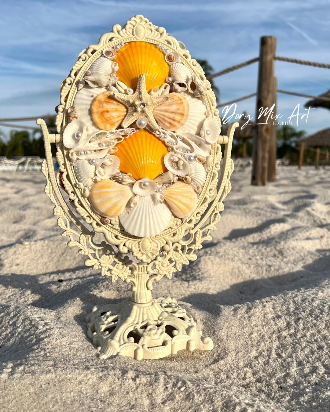 Handmade Seashell Vanity Mirror, Coastal Decor, Vintage Charm, Pearl ...