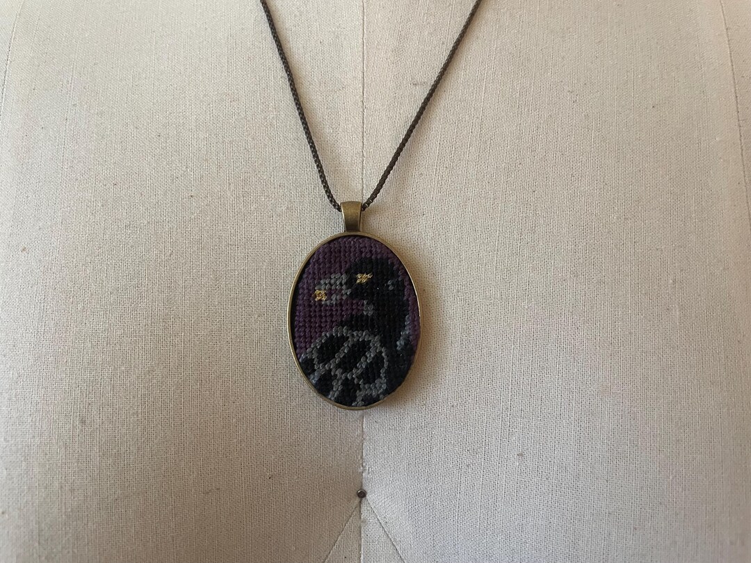 Thief | Crow Raven Coin Needlepoint Necklace Pendant With Chain - Etsy