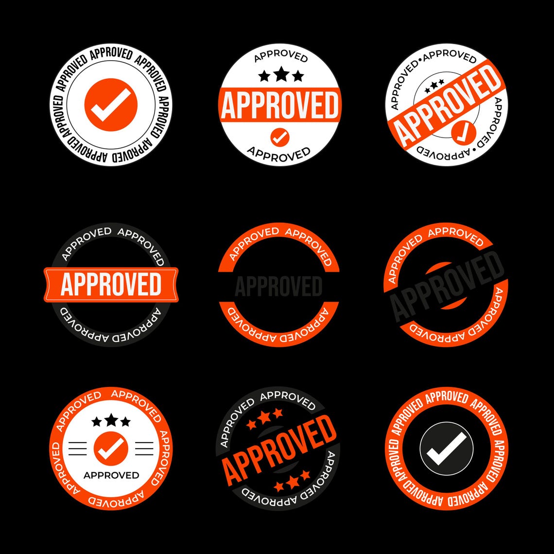 9 Approved Stamps, Instant Download, Digital Product, Vector and PNG ...