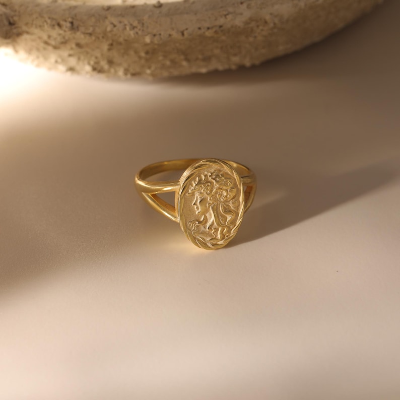 Handmade Gold Aphrodite Coin Ring: Vintage Greek Goddess Signet - Etsy