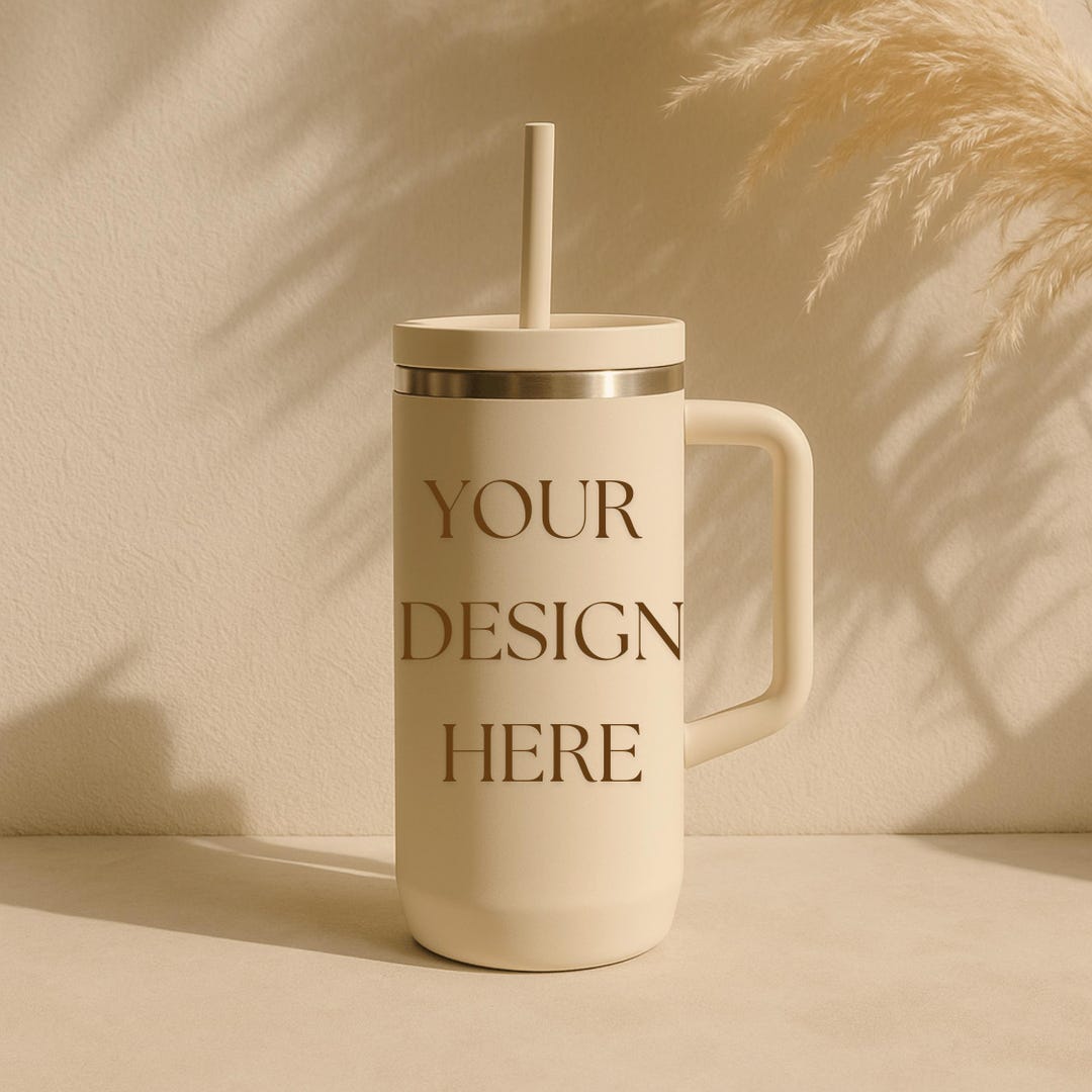 40oz Tumbler Mockup With Handle, Neutral Minimal Lifestyle Cup With ...