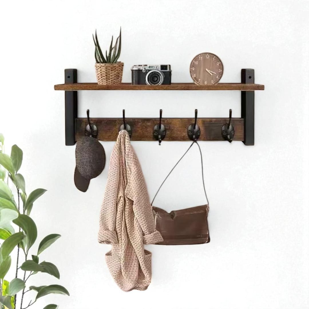 Wooden Peg Rail With Shelf – Wall Mounted Coat Rack, Entryway Organizer ...