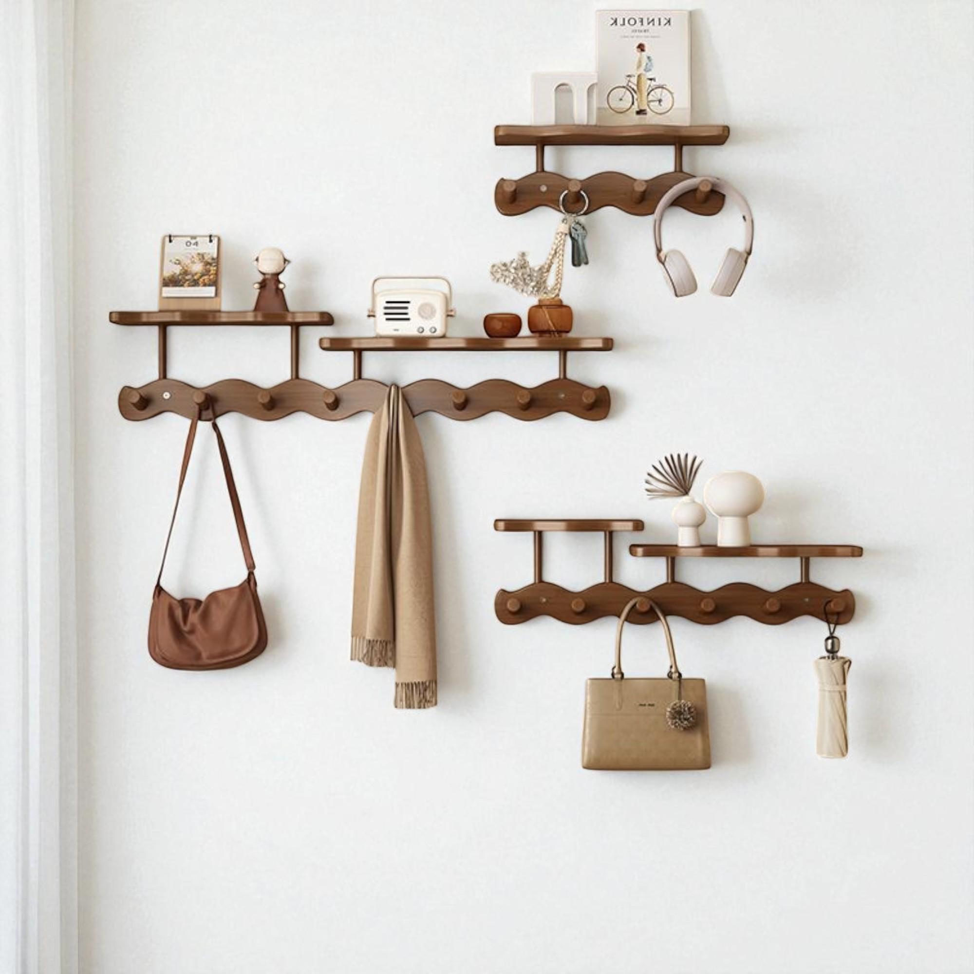Solid Wood Wall Coat Rack With Shelf – Modern Wooden Entryway Hooks ...