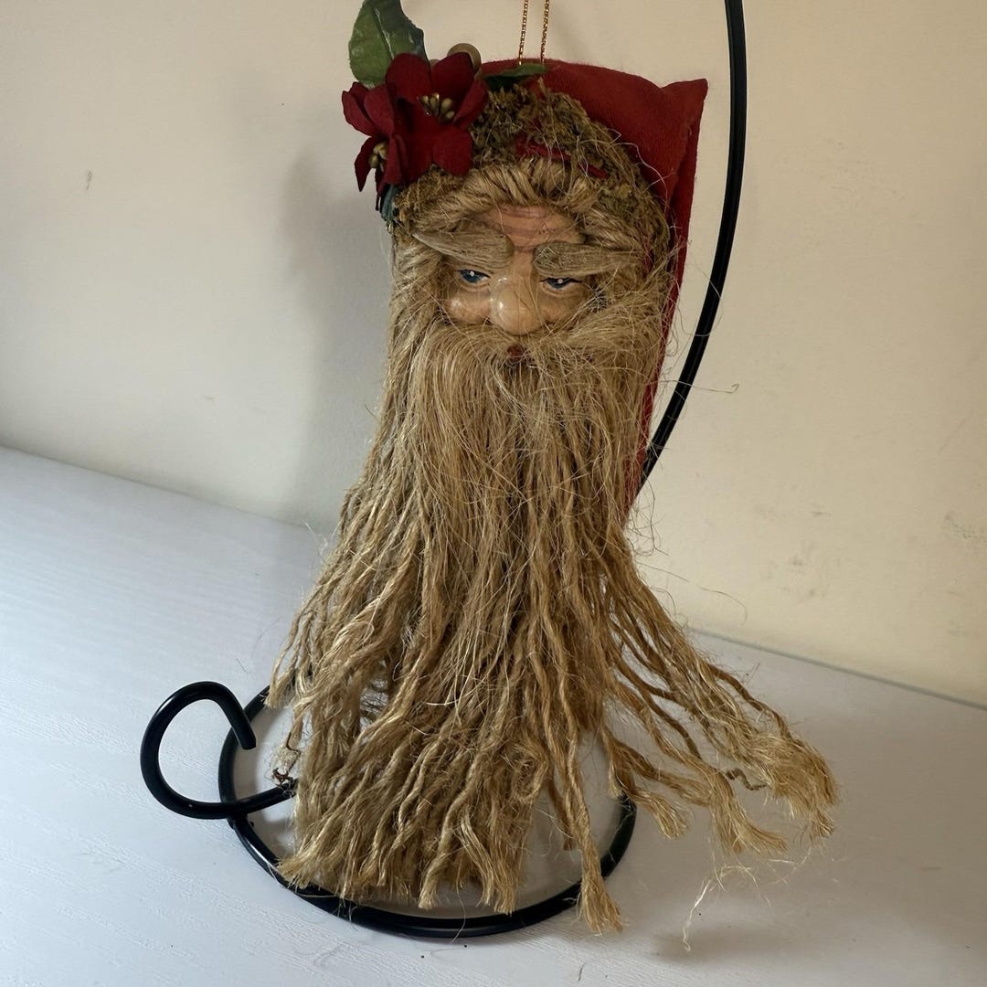 Vintage Santa Face Ornament Folk Art Mixed Material Natural - Etsy