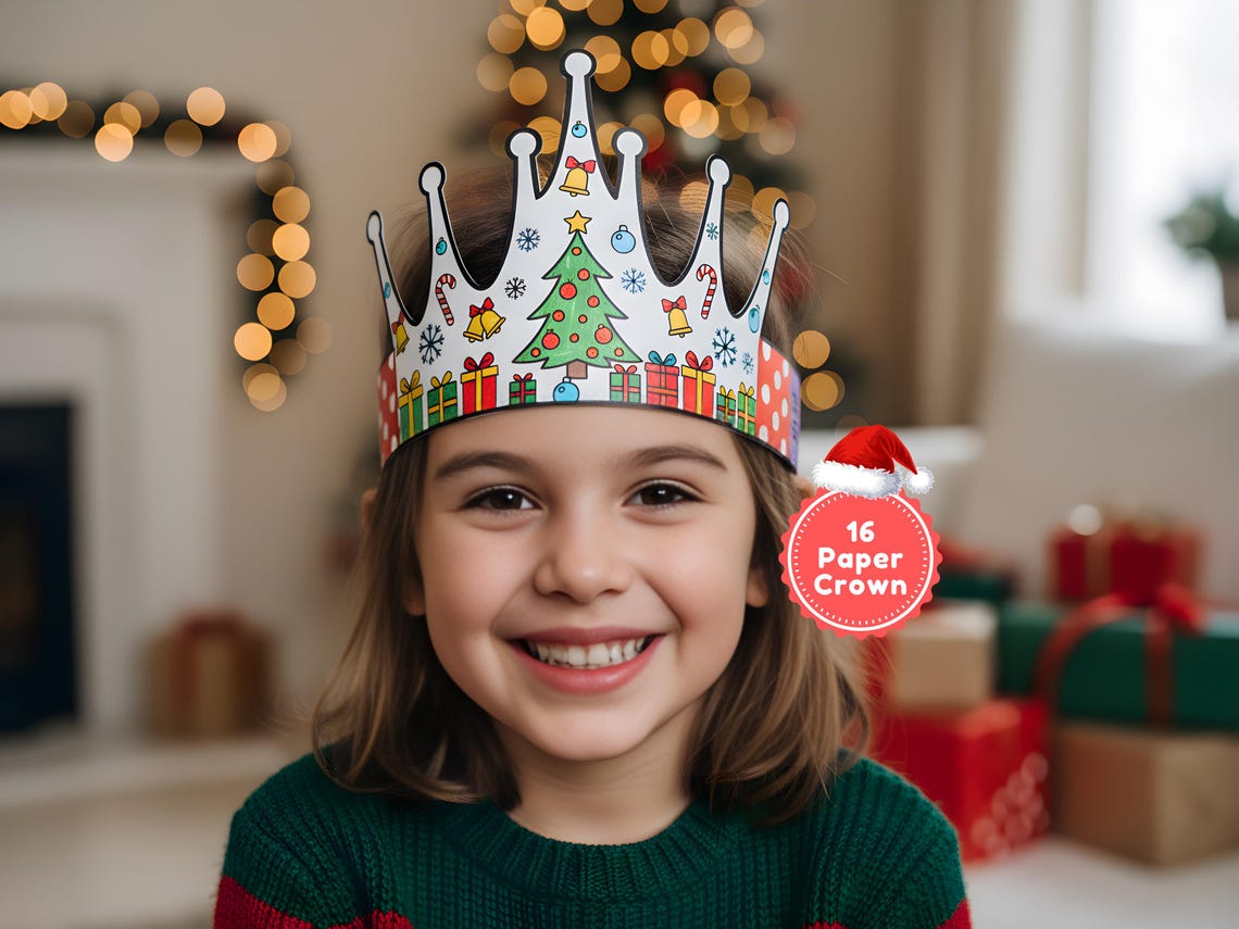 Christmas Printable Paper Crown Hats, DIY Kids Coloring Craft ...