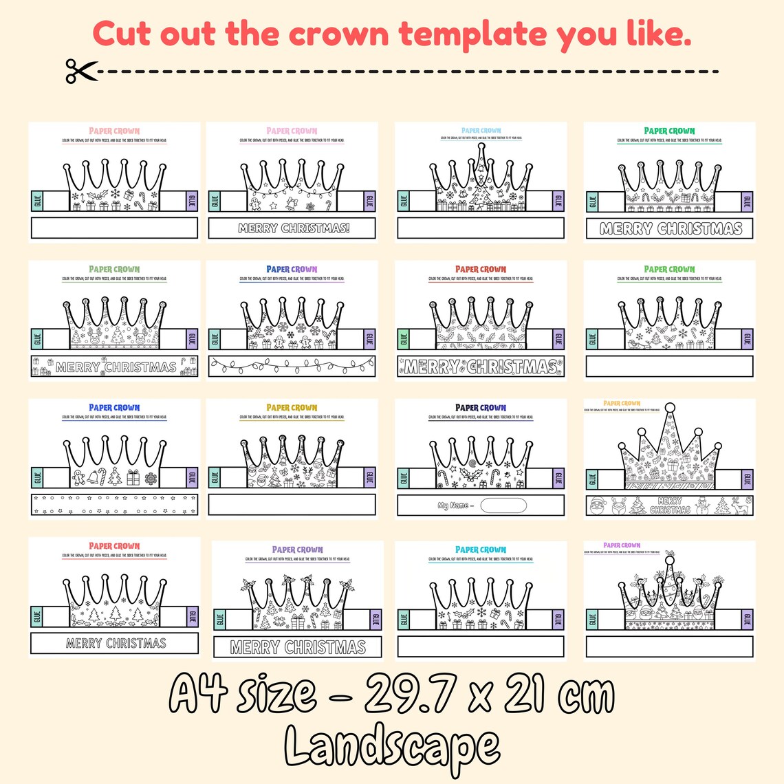 Christmas Printable Paper Crown Hats, DIY Kids Coloring Craft ...