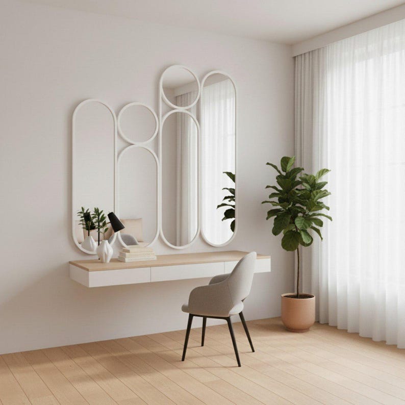 Modern Oval Mirror Set | Contemporary Wall Decor Mirrors | Minimalist ...