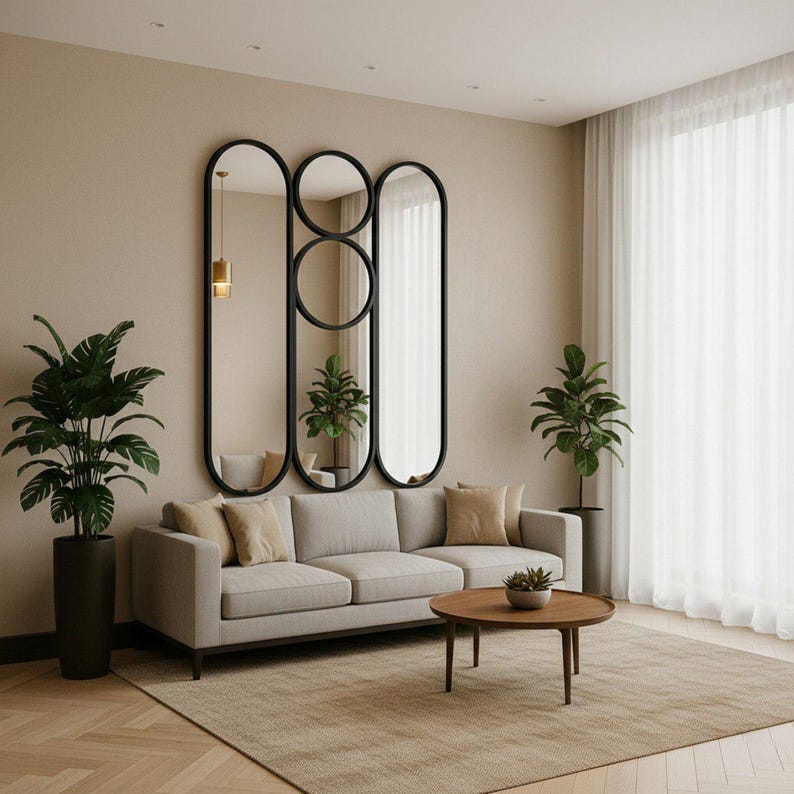 Modern Oval Mirror Set | Contemporary Wall Decor Mirrors | Minimalist ...