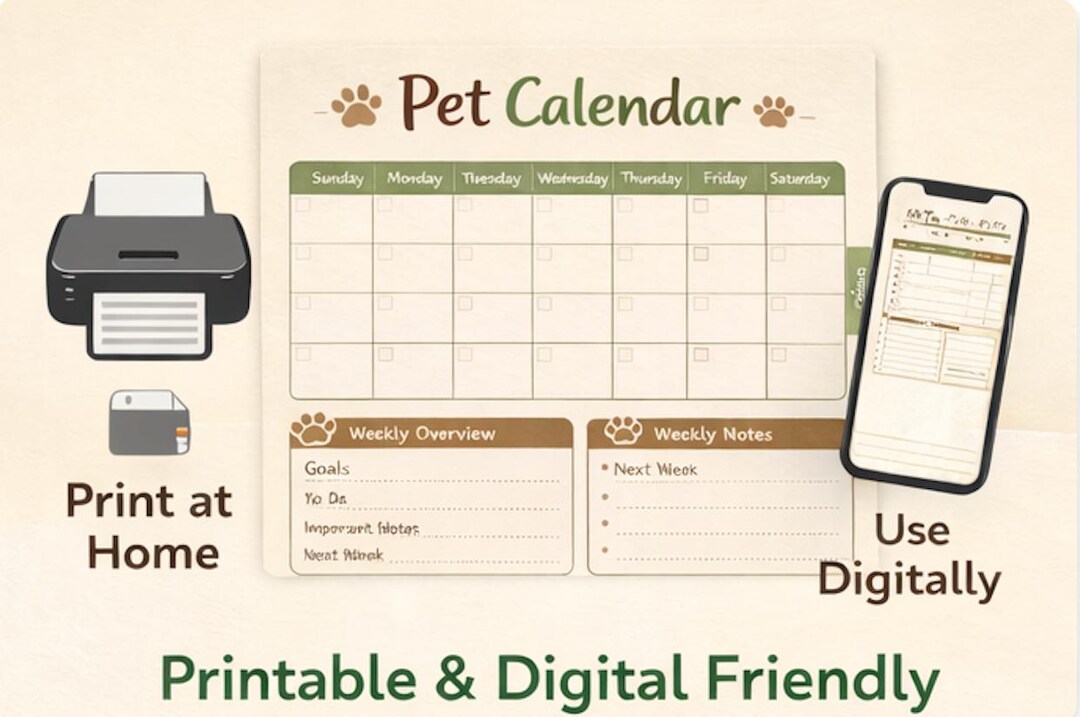Pet Calendar Printable | Weekly Pet Planner for Dogs & Cats | Pet Care ...