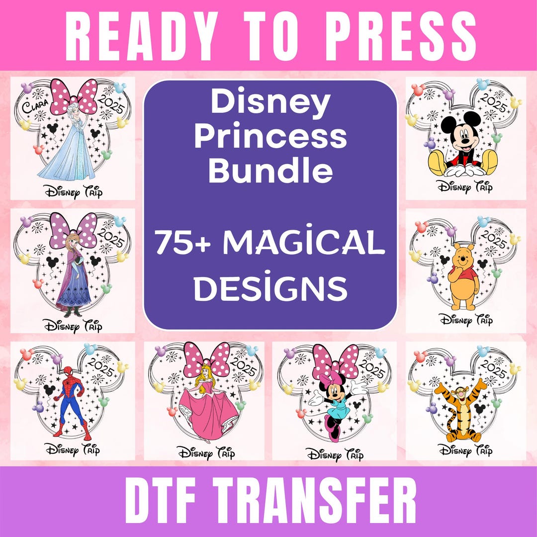 Princess Vacation DTF Transfer Bundle | Park Trip Designs Iron On - Etsy