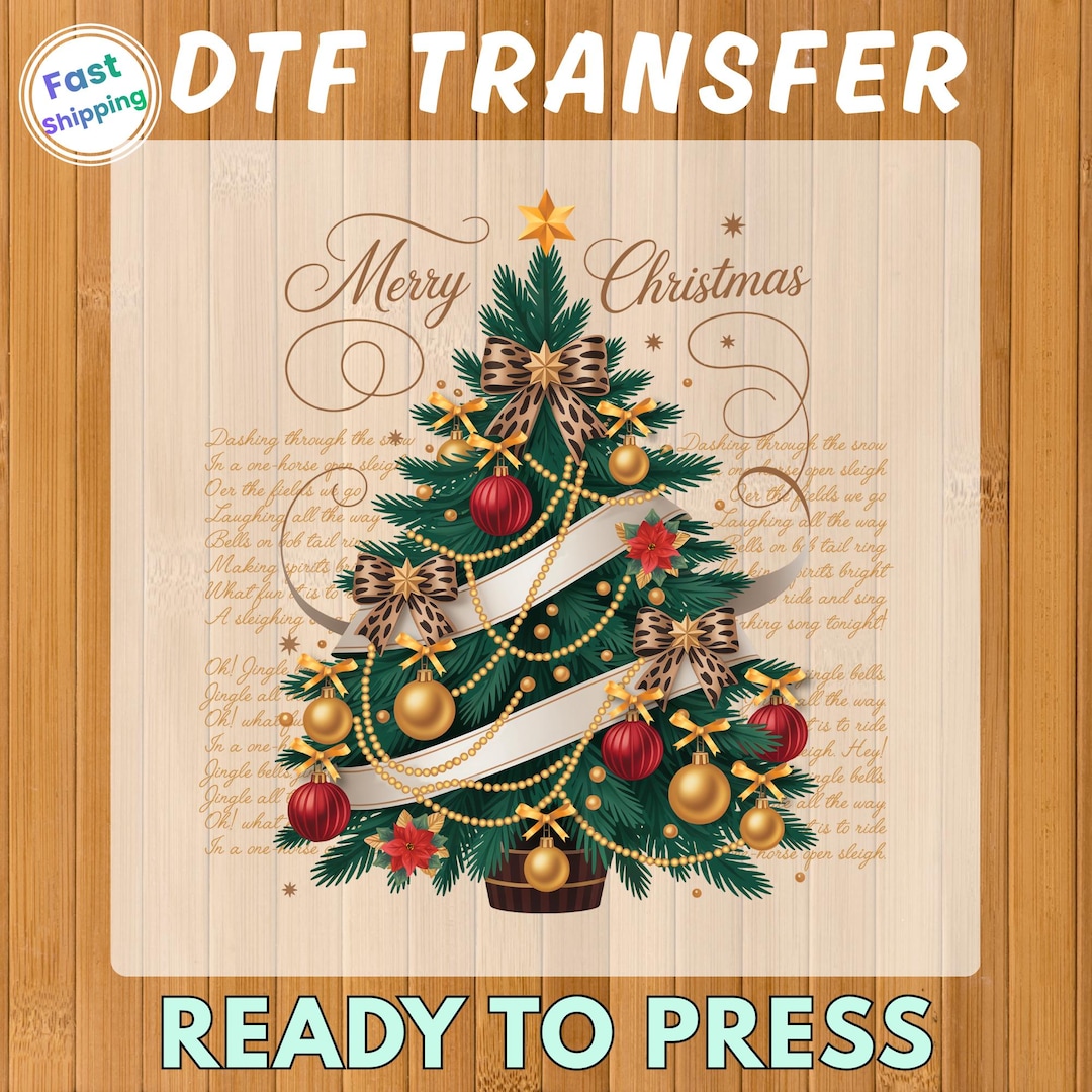 Christmas Tree DTF Transfer - Leopard Ribbon Merry Christmas Jingle ...