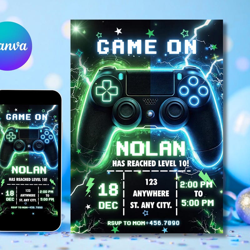 Gaming Birthday Templates - Etsy