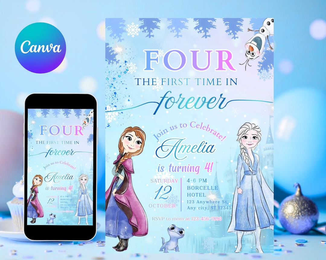Frozen Four the First Time in Forever Birthday Invitation Frozen 4th ...