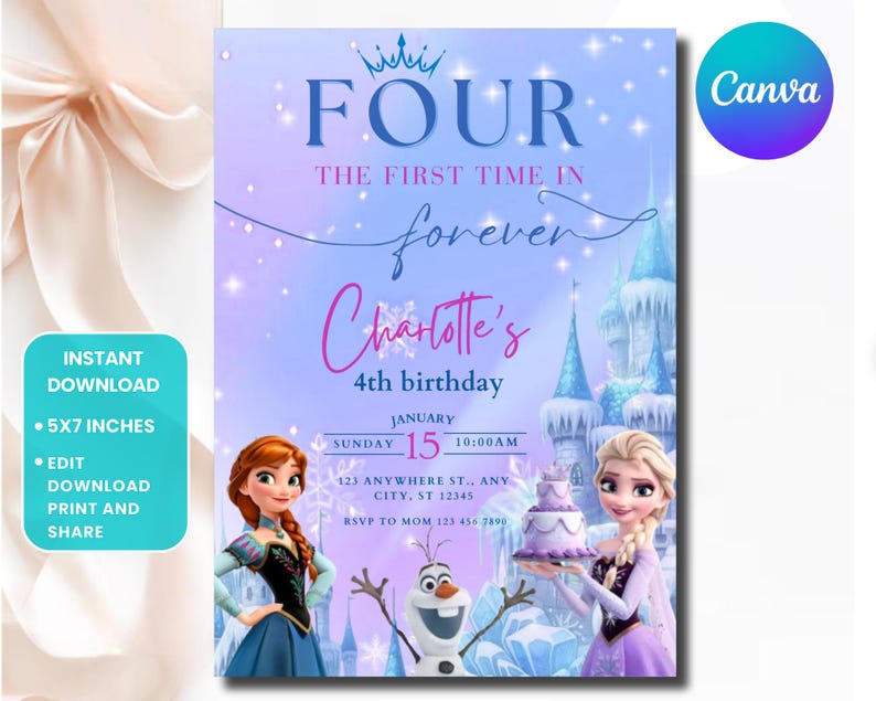 Frozen Four the First Time in Forever Birthday Invitation Frozen 4th ...
