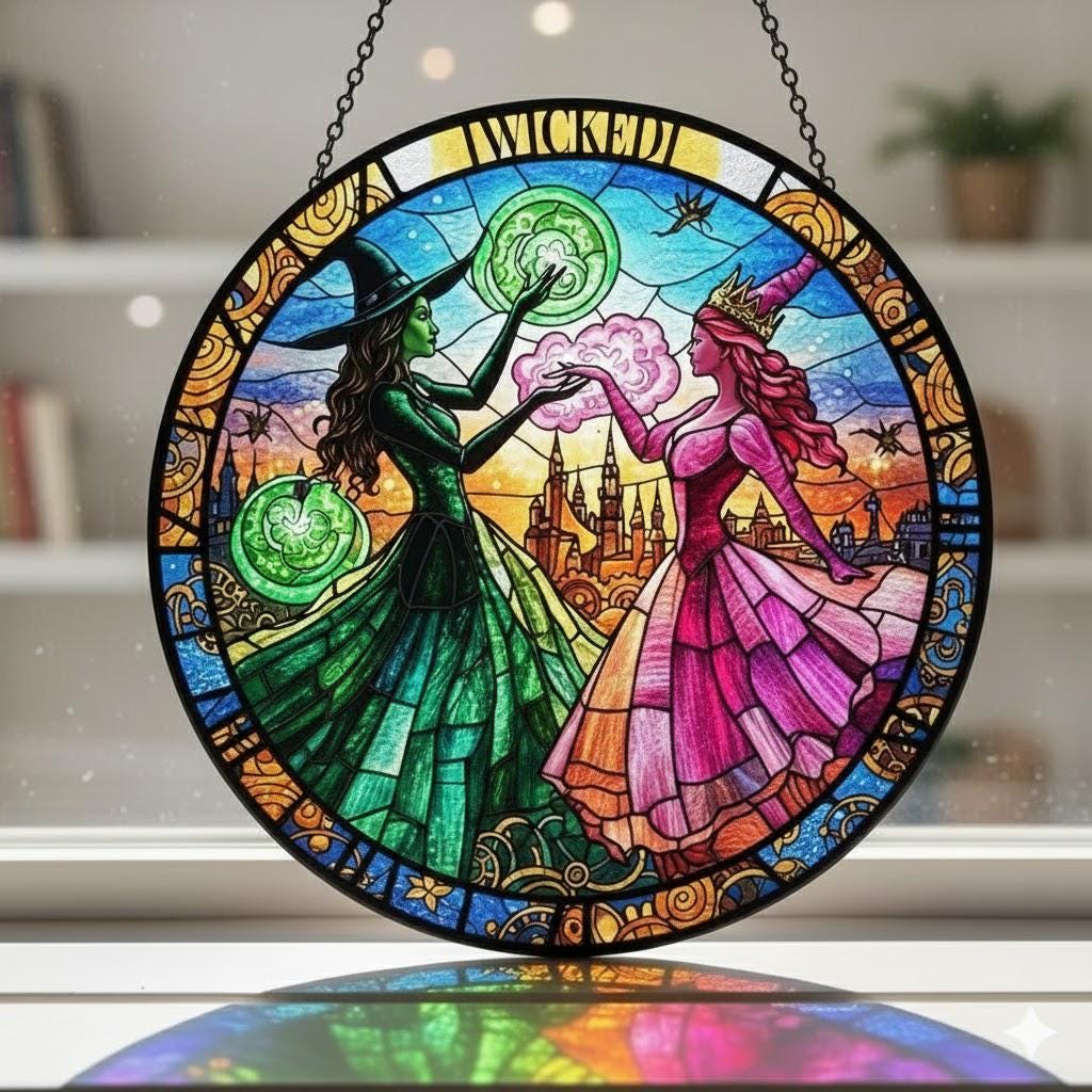 Elphaba and Glinda Suncatcher, Wicked Musical Decor, Stained Glass ...