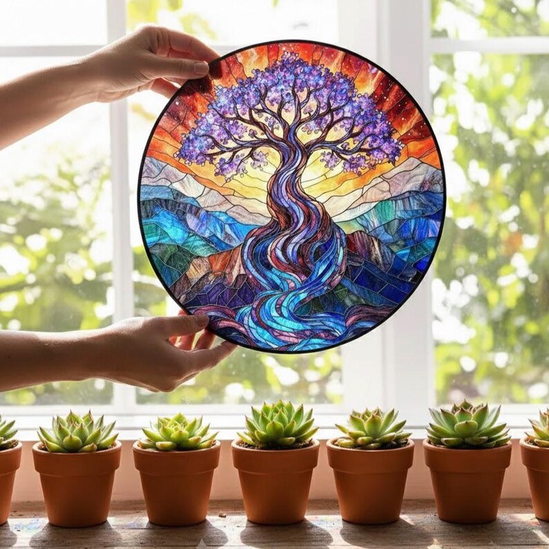 Tree of Souls Stained Glass Suncatcher, Bioluminescent Tree of Life ...
