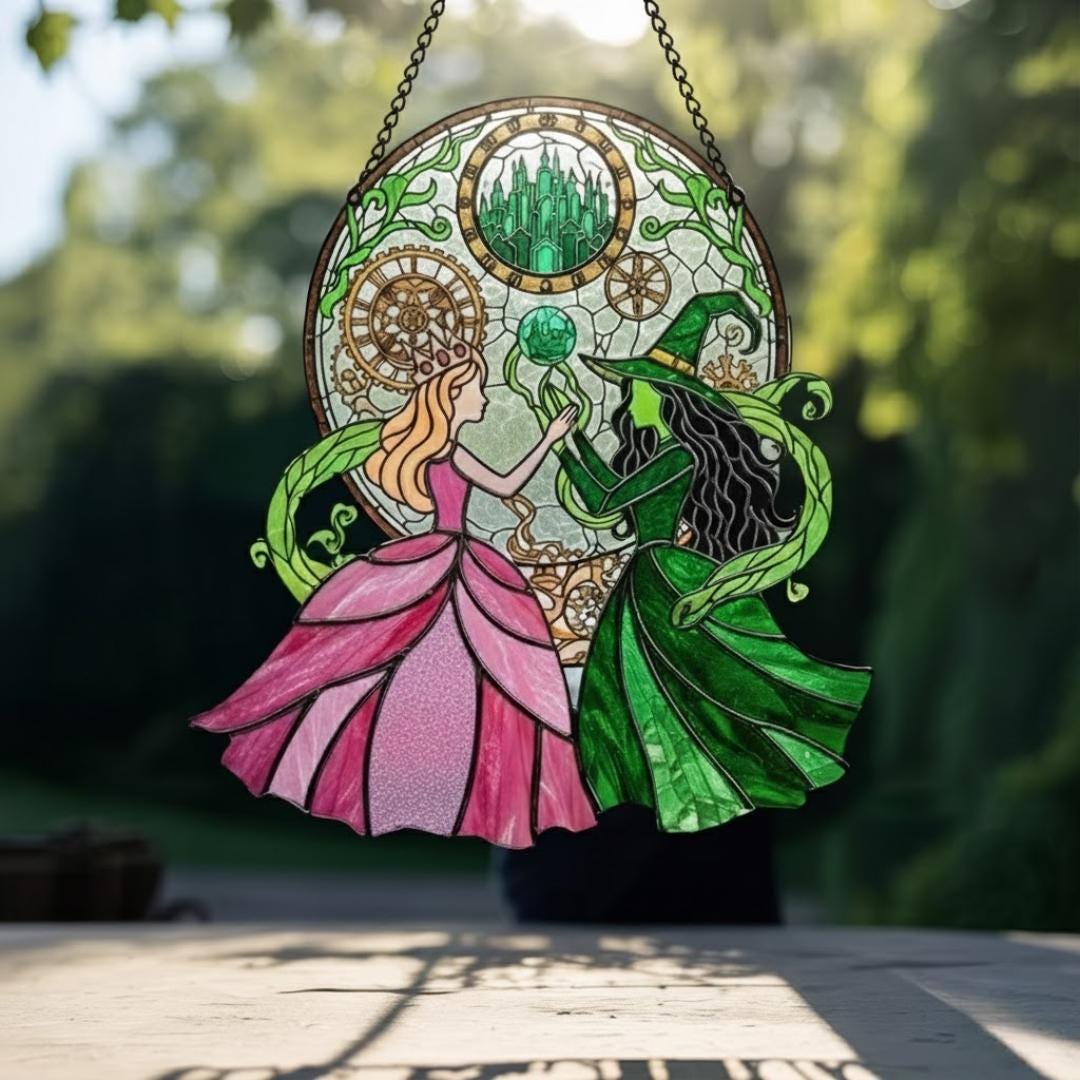 Wicked the Musical Home Suncatcher, Elphaba & Glinda Acrylic Ripple ...