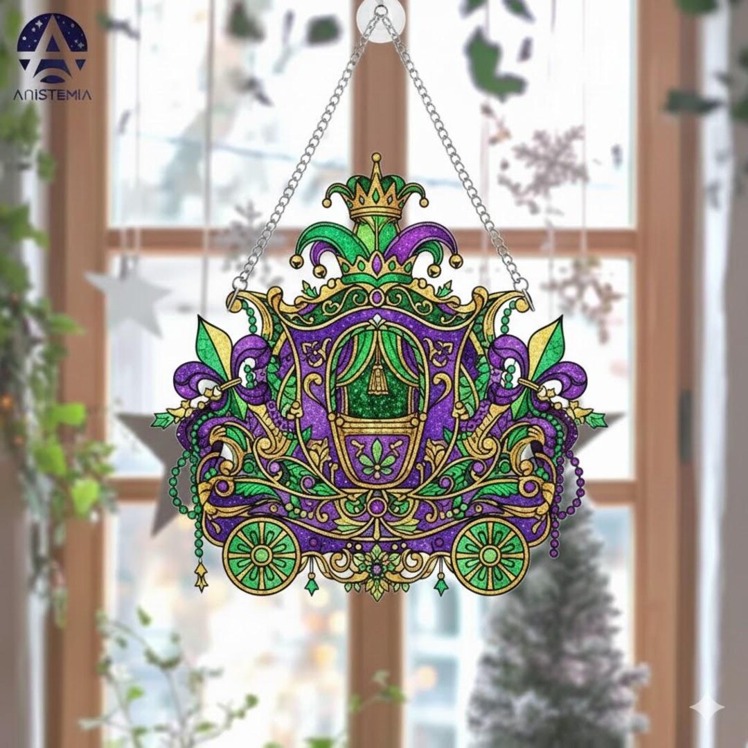 Mardi Gras Suncatcher, Carnival Carriage Window Hanging, New Orleans ...