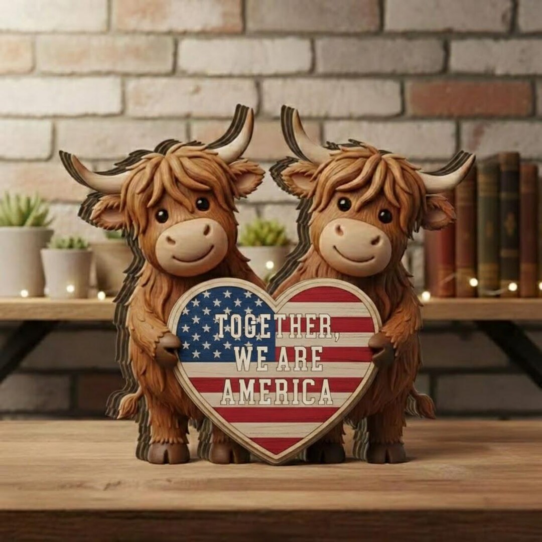 Custom Highland Cow Wooden Block USA Statement, Personalized the Only ...