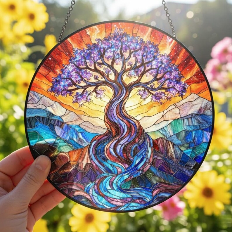 Tree of Souls Stained Glass Suncatcher, Bioluminescent Tree of Life ...