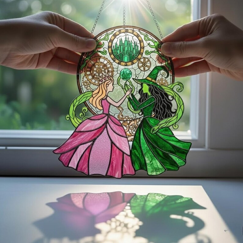 Wicked the Musical Home Suncatcher, Elphaba & Glinda Acrylic Ripple ...